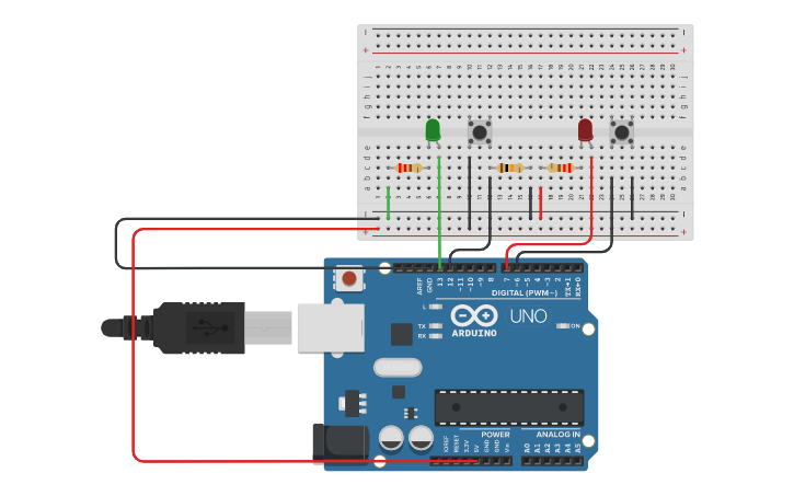 Circuit design PULL-UP e PULL-DOWN - Tinkercad