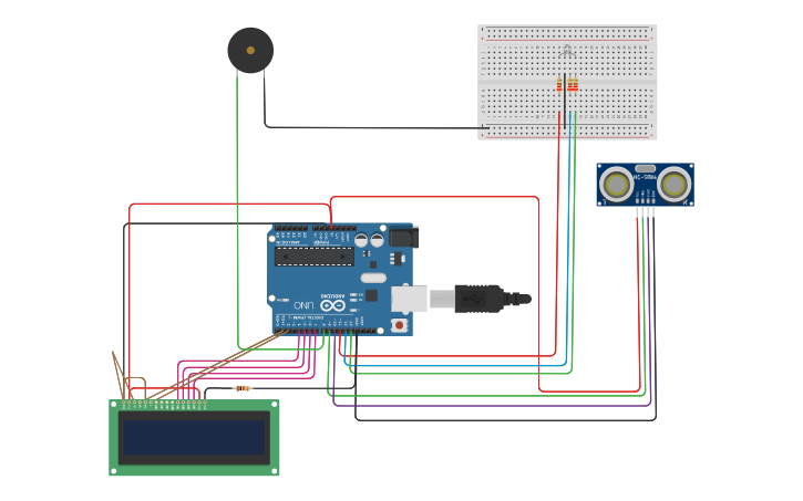 Circuit design 超声波探测障碍物 - Tinkercad