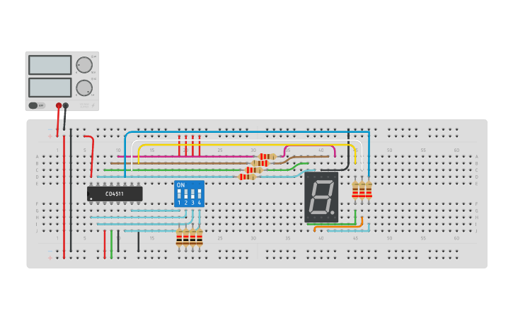 Circuit design BCD to Seven Segment decoder - Tinkercad