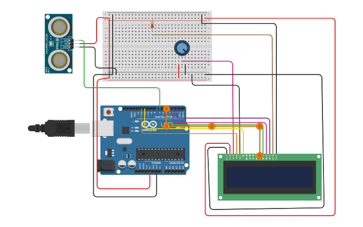 Circuit design Displaying Distance in LCD Monitor | Tinkercad