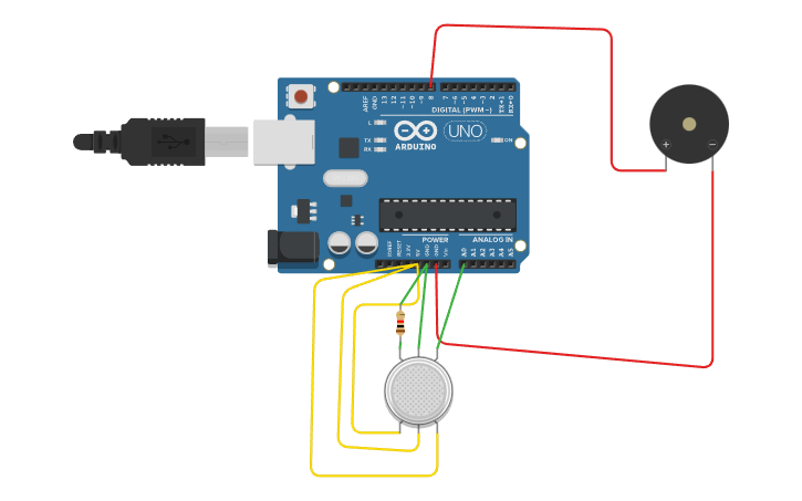 Circuit Design Copy Of Smoke Sensor With Buzzer Tinkercad