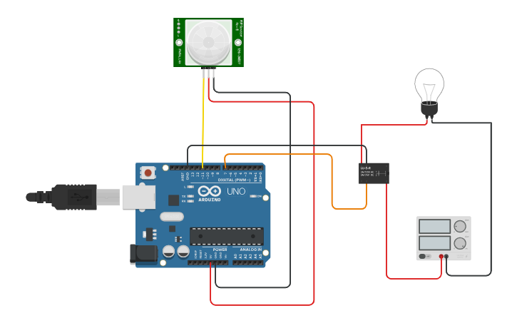 Circuit design Home automation using pir sensor - Tinkercad