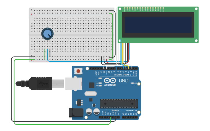 Circuit design C. LIQUID CRYSTAL BLINK() | Tinkercad
