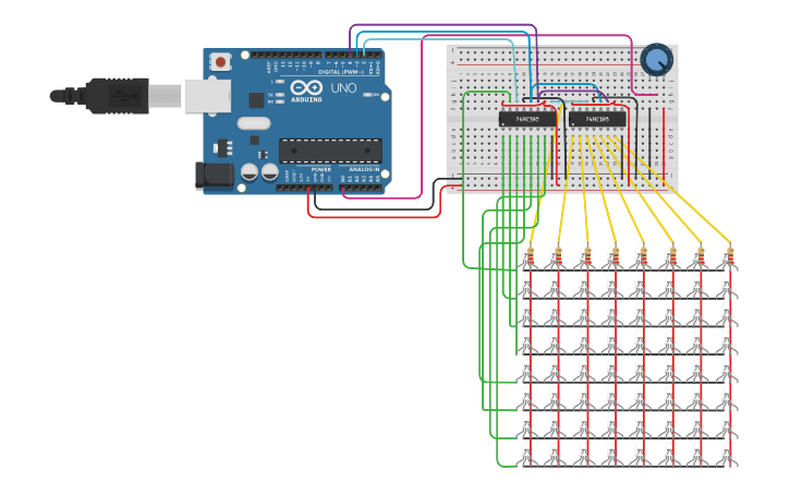 Circuit design Prática 1 - Matriz de LED - Tinkercad