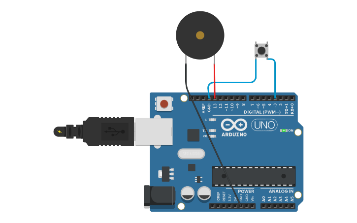 Circuit design Lab 1.4: Arduino + Piezo + Button - Tinkercad