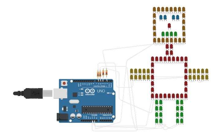 Circuit design Robot made by 110 led bulbs - Tinkercad