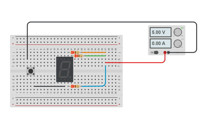 Circuit design 7-segment w button - Tinkercad