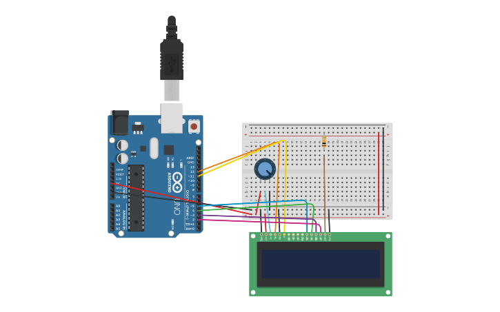 Circuit design LCD Display using Potentiometer - Tinkercad