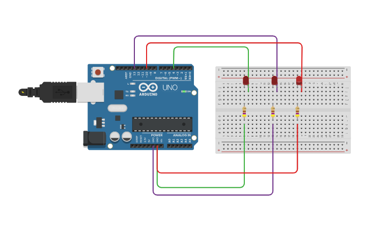 Circuit design 3 LED - Tinkercad
