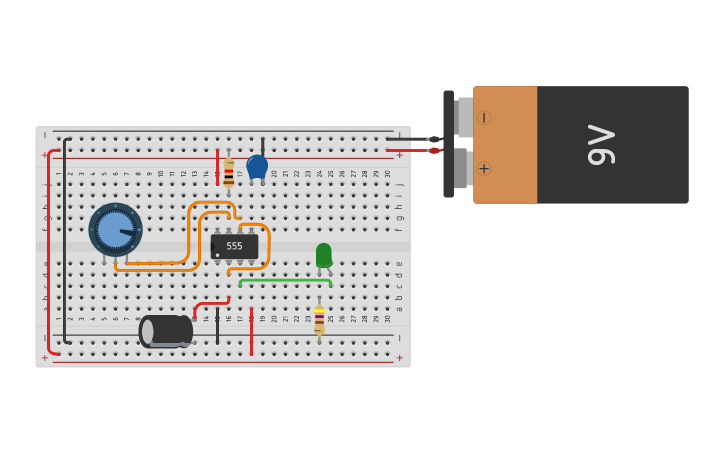 Circuit design 555 timer Astable - Tinkercad