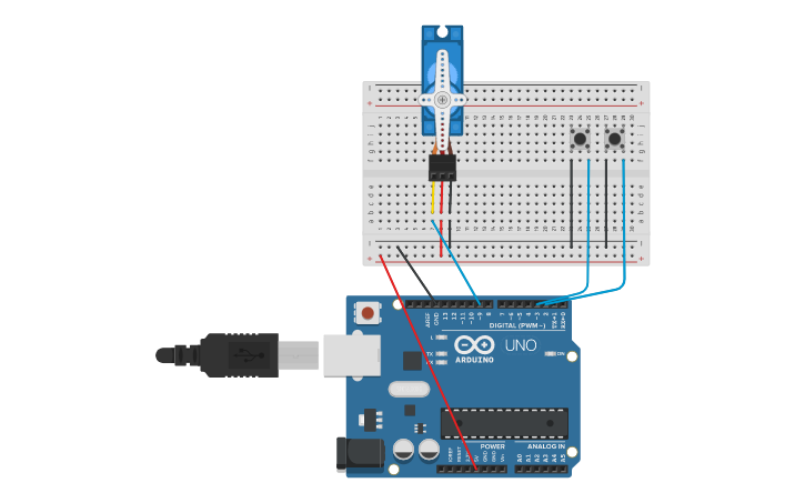 Circuit Design Servomotor Control Con Pulsadores Tinkercad