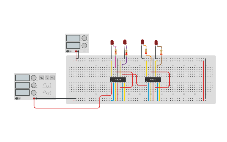 Circuit design 4-bit asynchronous counter - Tinkercad