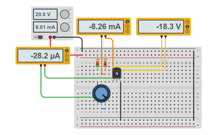 Circuit design Practica Transistor | Tinkercad