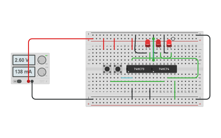 Circuit design 74HC73 e 74HC674 - Tinkercad