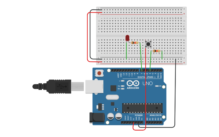 Circuit design Encendido de led con pulsador - Tinkercad