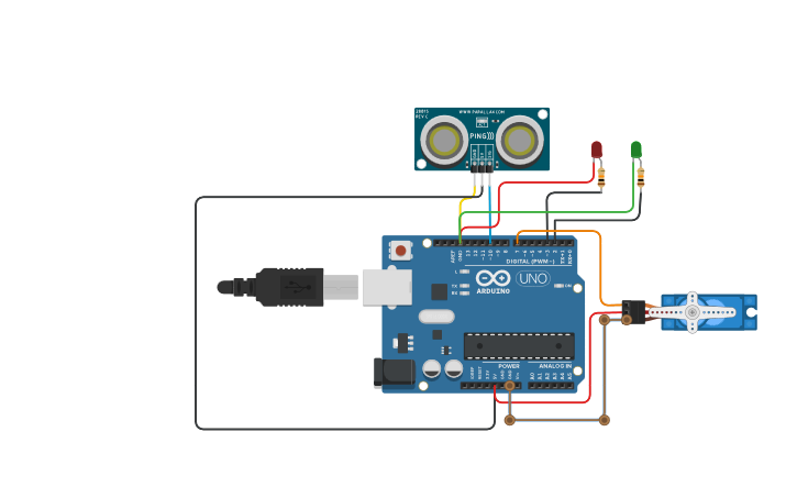 Circuit design TUGAS ULTRASONIK LED SERVO | Tinkercad Circuit design TUGAS ULTRASONIK LED SERVO | Tinkercad