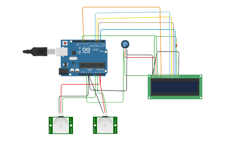 Circuit design Bi-directional visitor counter - Tinkercad