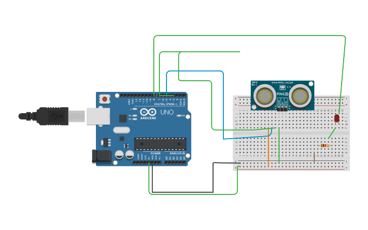 Circuit design ultrasonic sensor | Tinkercad