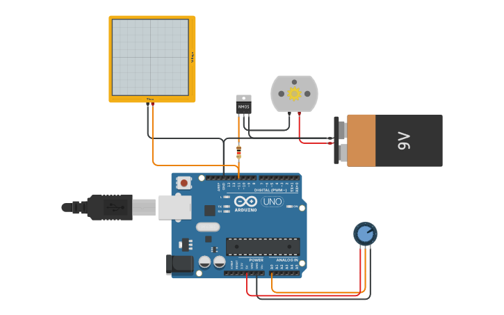 Circuit design MotorDC Soft-Start (bez delay, funkcja millis) - Tinkercad Circuit design MotorDC Soft-Start (bez delay, funkcja millis) - Tinkercad