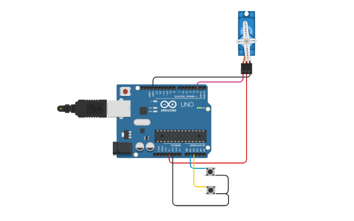 Circuit Design Servo Controlado Por Botão Tinkercad
