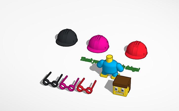 3d Design Person With Head W Acsessories Color Coded Tinkercad