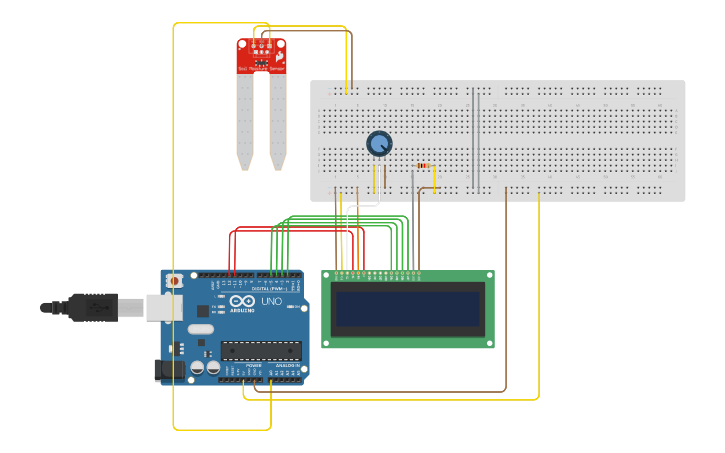 Circuit design Sensor de humedad + LCD - Tinkercad Circuit design Sensor de humedad + LCD - Tinkercad