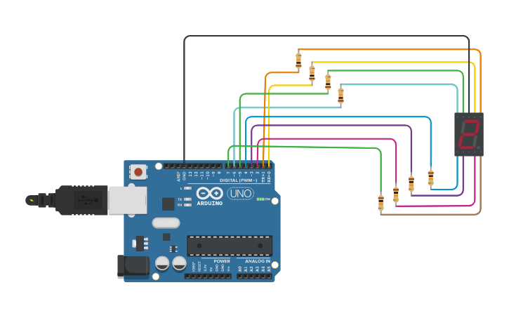 Circuit design Counter 7 segments | Tinkercad