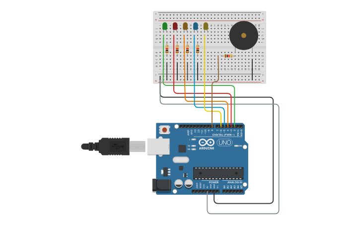 Circuit design Christmas Lights w/ Sounds / Jingle Bells | Tinkercad