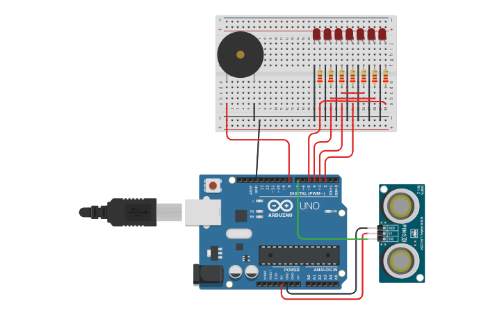 Circuit design Sensor de distância com aviso sonoro e luminoso de ...