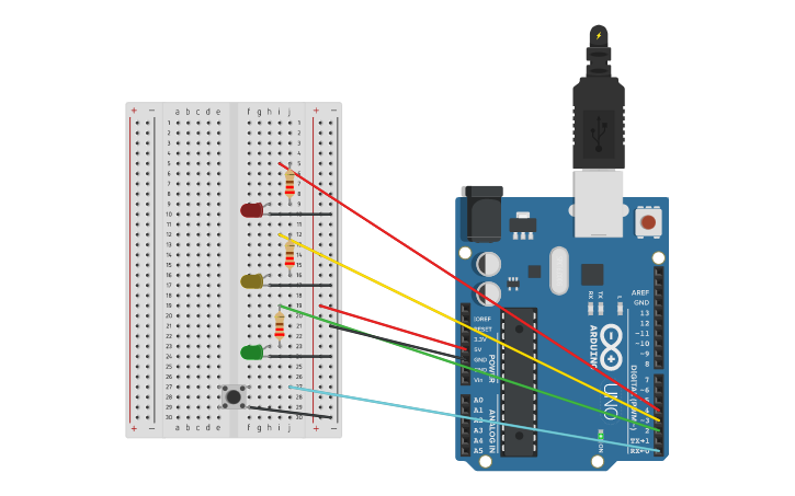Circuit design Traffic Light - Tinkercad