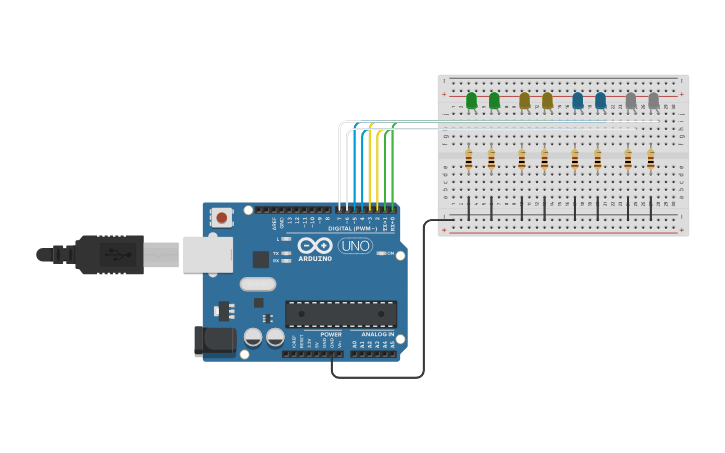 Circuit design Leds, en secuencia. - Tinkercad