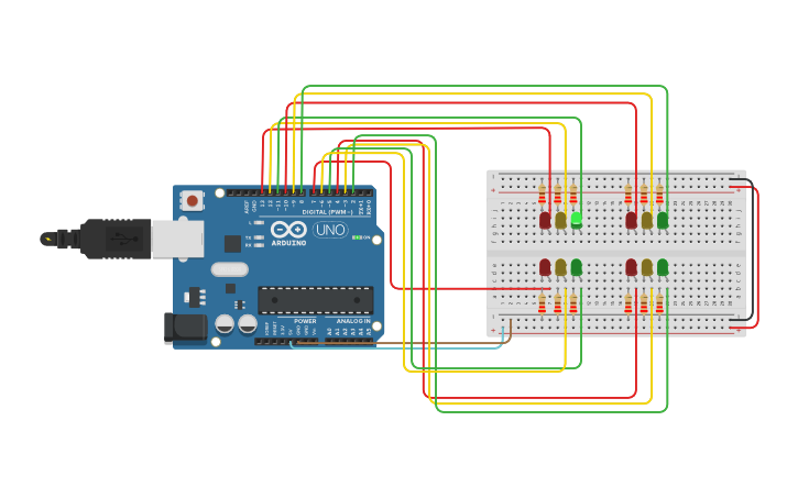 Circuit design 4 Way Traffic Light Logic - Tinkercad