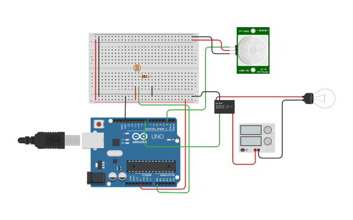 Circuit design Automatic Room Lightning System Made By Salman - Tinkercad