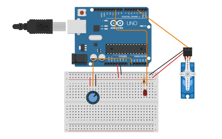 Circuit design Led intensity and servo motor control using potentimeter ...