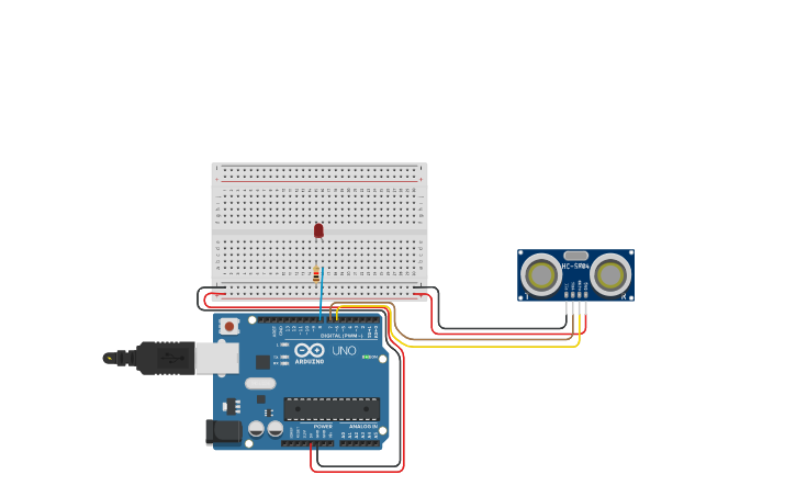Circuit design Sensor de distancia - Tinkercad