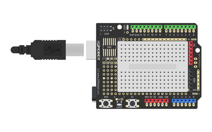Circuit design Arduino UNO with Prototype Shield - Tinkercad