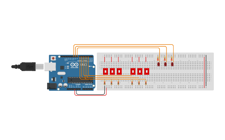 Circuit design piedra, papel o tijera - Tinkercad