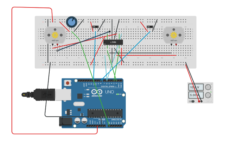 Circuit design Cambio verso di rotazione motore cc con arduino Giaconi Luca - Tinkercad