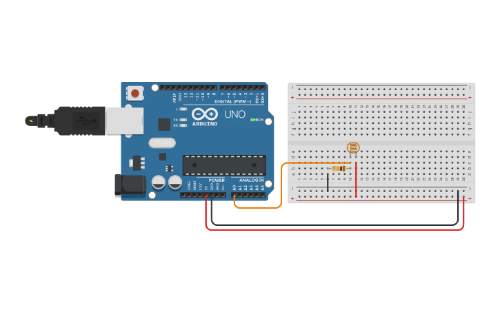 Circuit design Práctica 21. LDR | Tinkercad