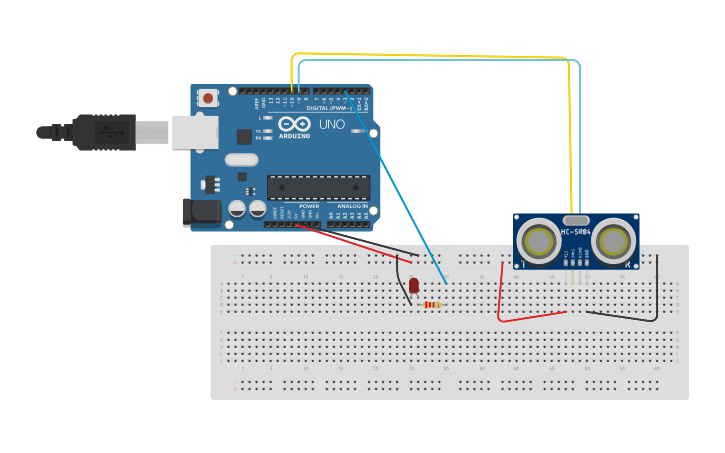 Circuit design SENSOR ULTRASONIDO PARA ENCENDER UN LED - Tinkercad