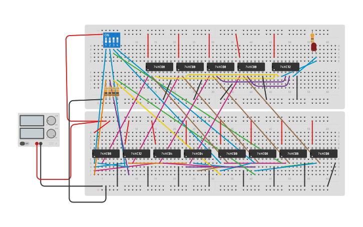 Circuit design ULA de 1 bit - Tinkercad