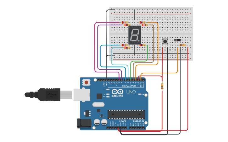 Circuit design 0 a 9- Display 7 segmentos sequencia | Tinkercad