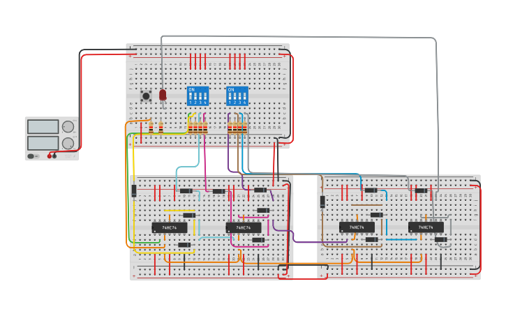 Circuit design corrección registro piso 8 bits - Tinkercad