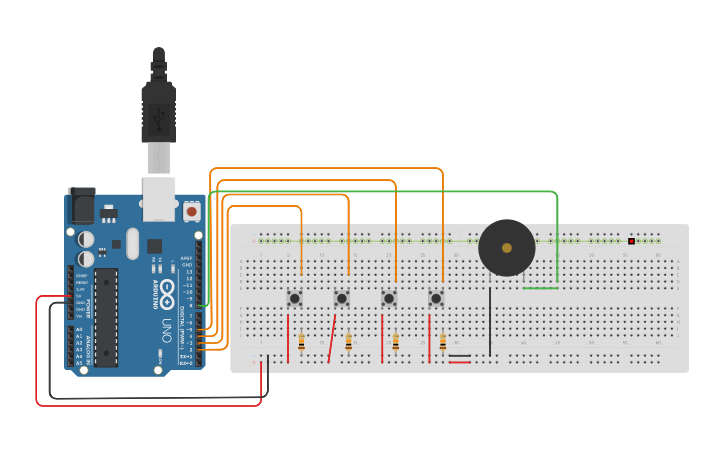 Circuit design Piano_buzzer | Tinkercad