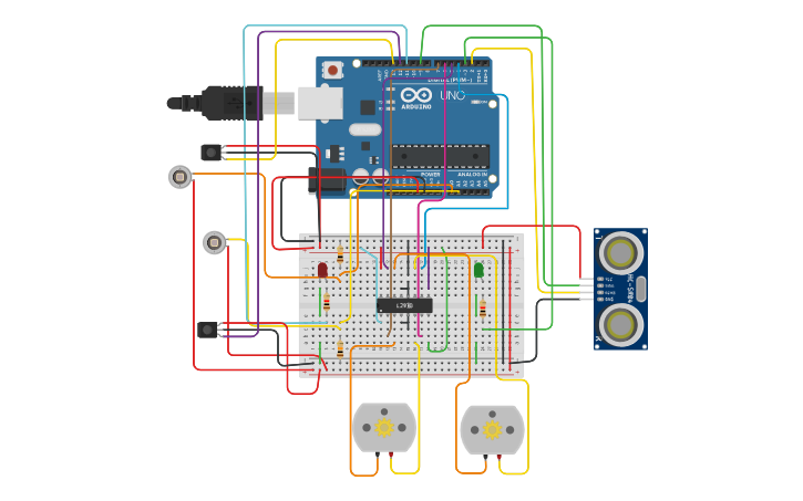 Circuit design LINE FOLLOWING ROBOT - Tinkercad