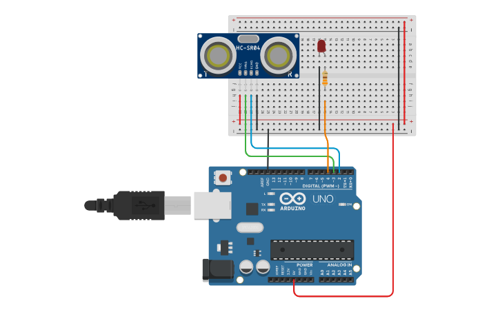 Circuit design ALLARME CON SRF04 - Tinkercad