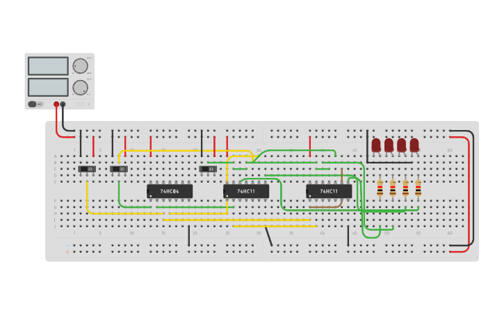 Circuit design 2 to 4 line Decoder - Tinkercad