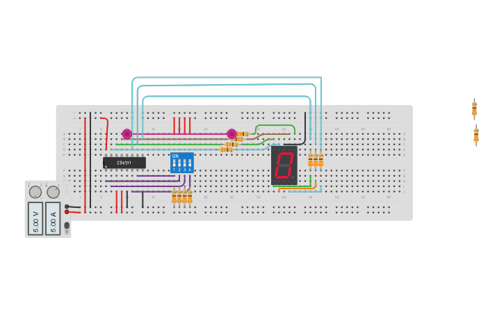 Circuit design BCD to Seven Segment decoder - Tinkercad