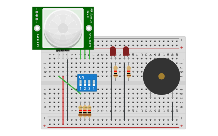 Circuit design Sensor de Movimiento Alarma - Tinkercad