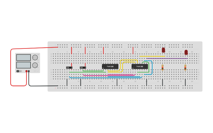 Circuit design half adder using nand gates - Tinkercad